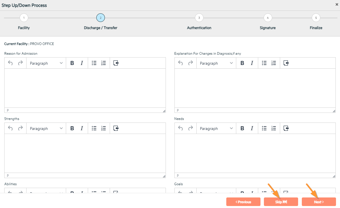 Change a Client's Level of Care or Transfer to Another Location