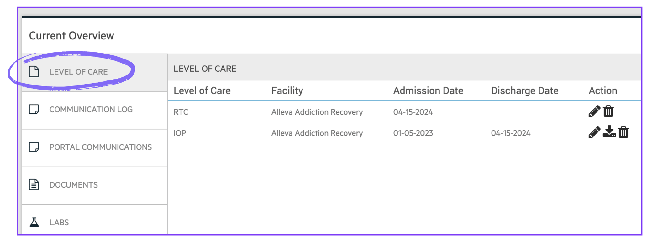 Change a Client's Level of Care or Transfer to Another Location